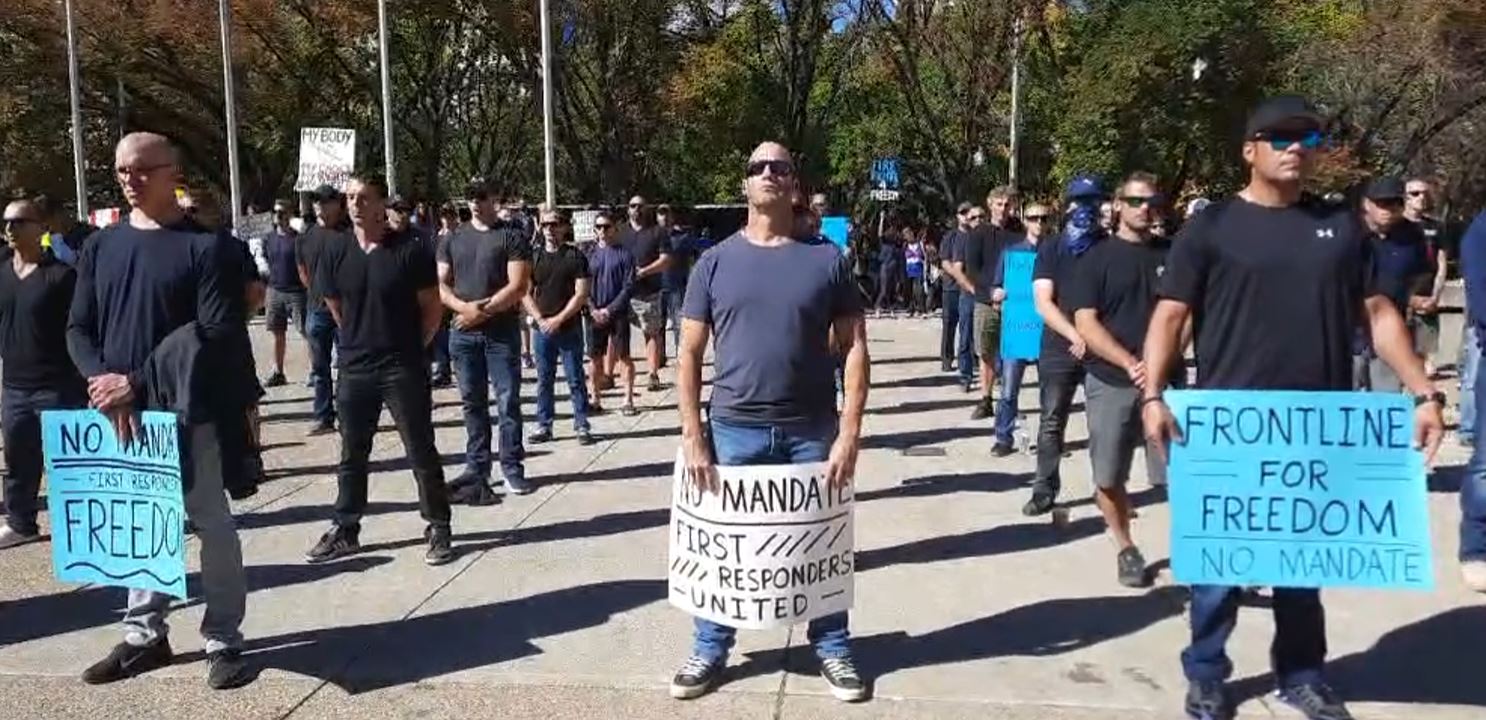 First responders hold silent protest against Covid-19 mandates in ...